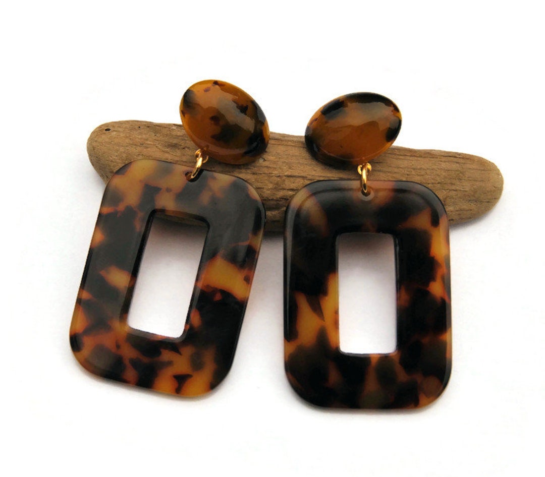 Tortoise Acetate Brown and Black Clip on Earrings, Amber Tortoise Shell ...