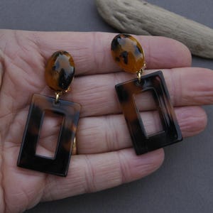 Tortoise Acetate Brown and Black Clip on Earrings, Amber Tortoise Shell ...
