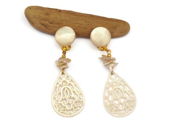 Shell Dangle Earrings Clip on Earrings White Earrings Shell | Etsy