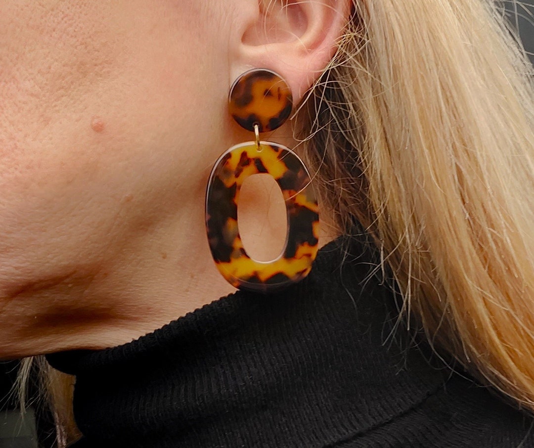 Large Tortoise Acetate Brown and Black Clip on Earrings Amber Tortoise Shell Clip Ons Hoop Acetate Dangle Earrings for Non Pierced Ears Etsy
