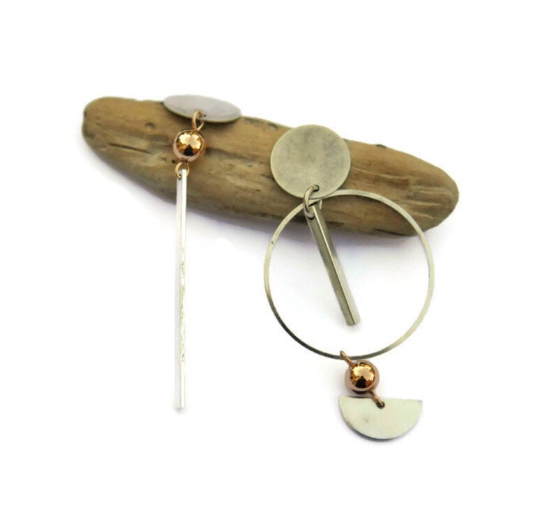 Silver and Rose Gold Asymmetrical Earrings Clip on Earrings Mismatched ...