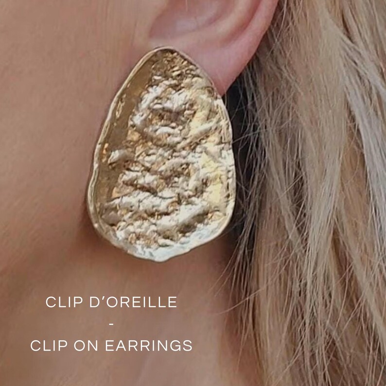 Large Gold Clip on Earrings, Gold Modern Clip on Earrings, for Not ...
