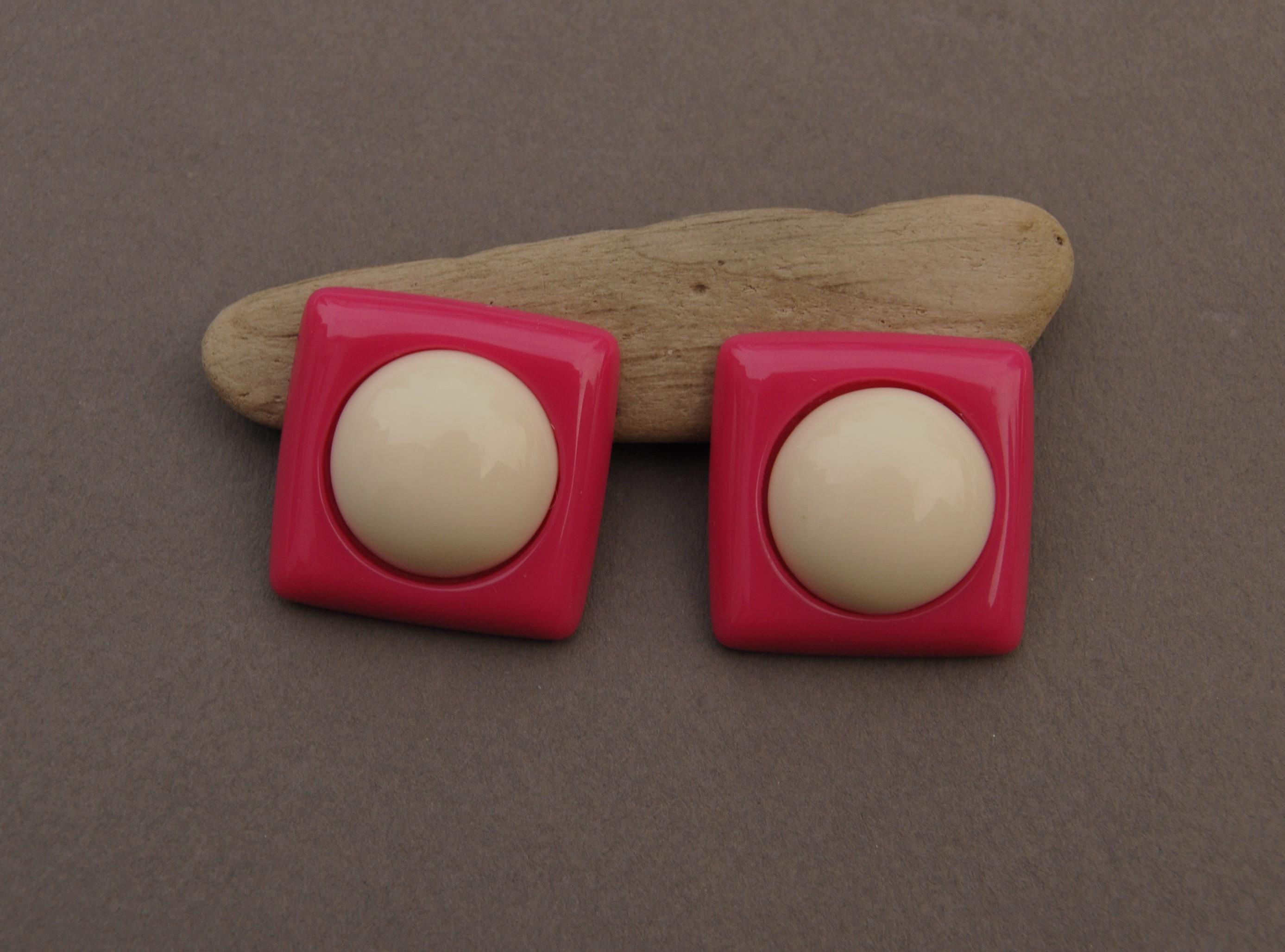 Vintage Style Pink Square Clip-on Earrings With Cream Dome Center ...