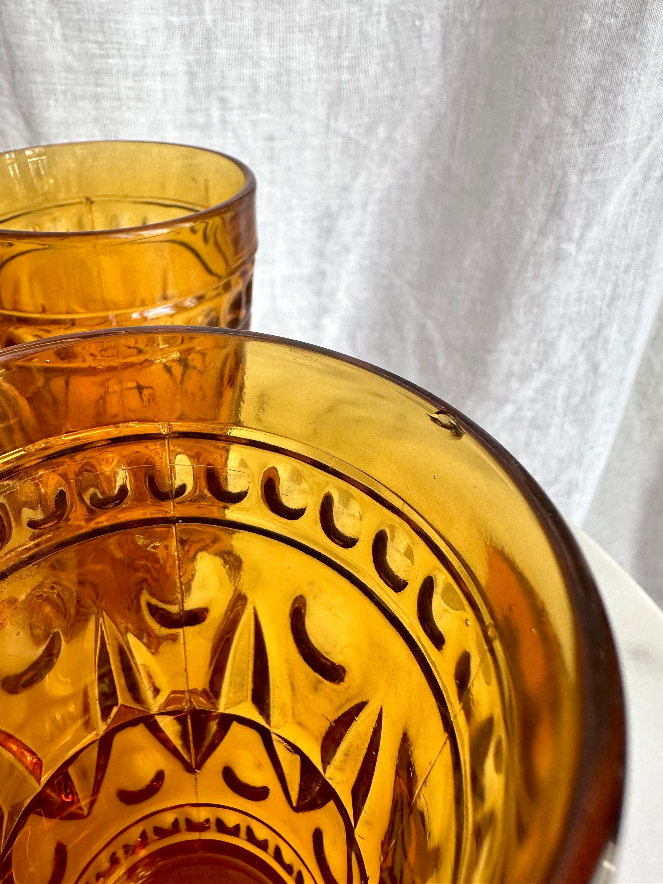 Vintage Amber Glass Colony Park Lane Tumblers Indiana Glass Kings Crown ...