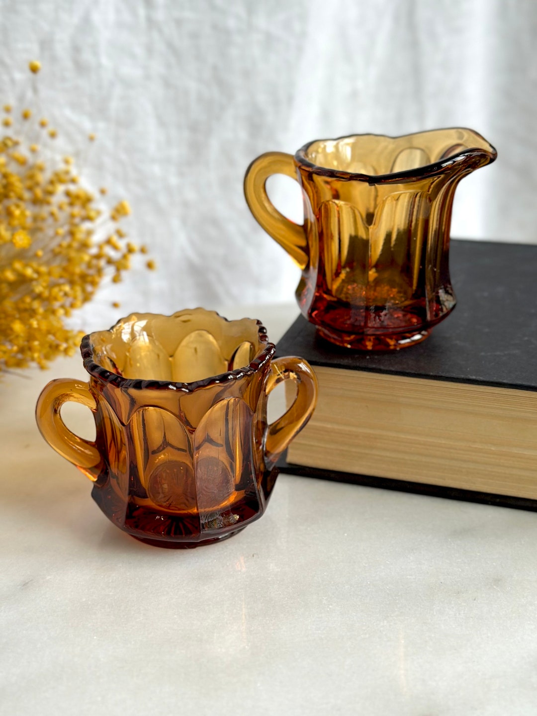 Vintage Miniature Amber Glass Creamer and Sugar Bowl Pair Imperial ...