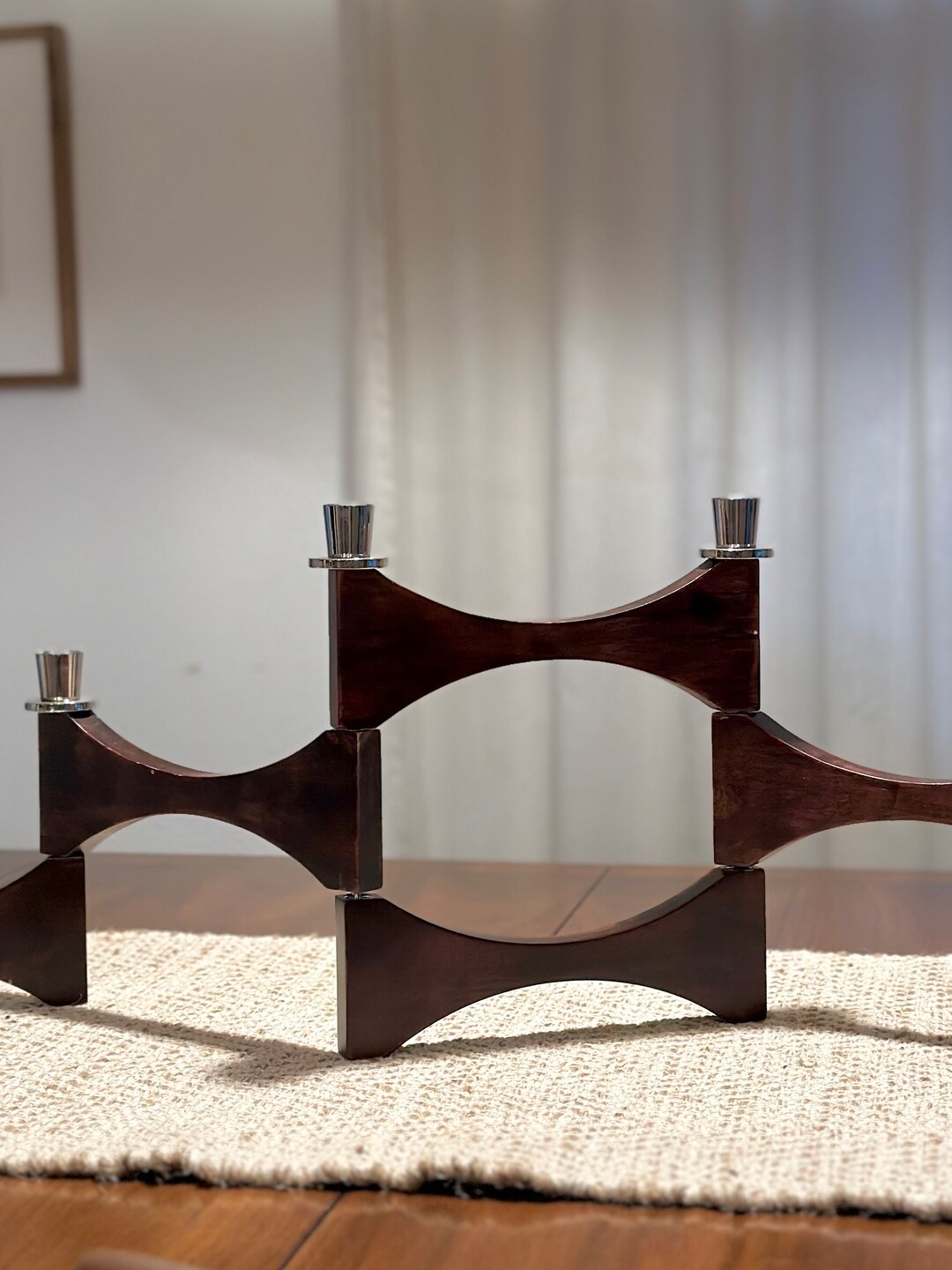 Mid Century Wood and Silver Walnut Teak Maple Folding Candlestick ...