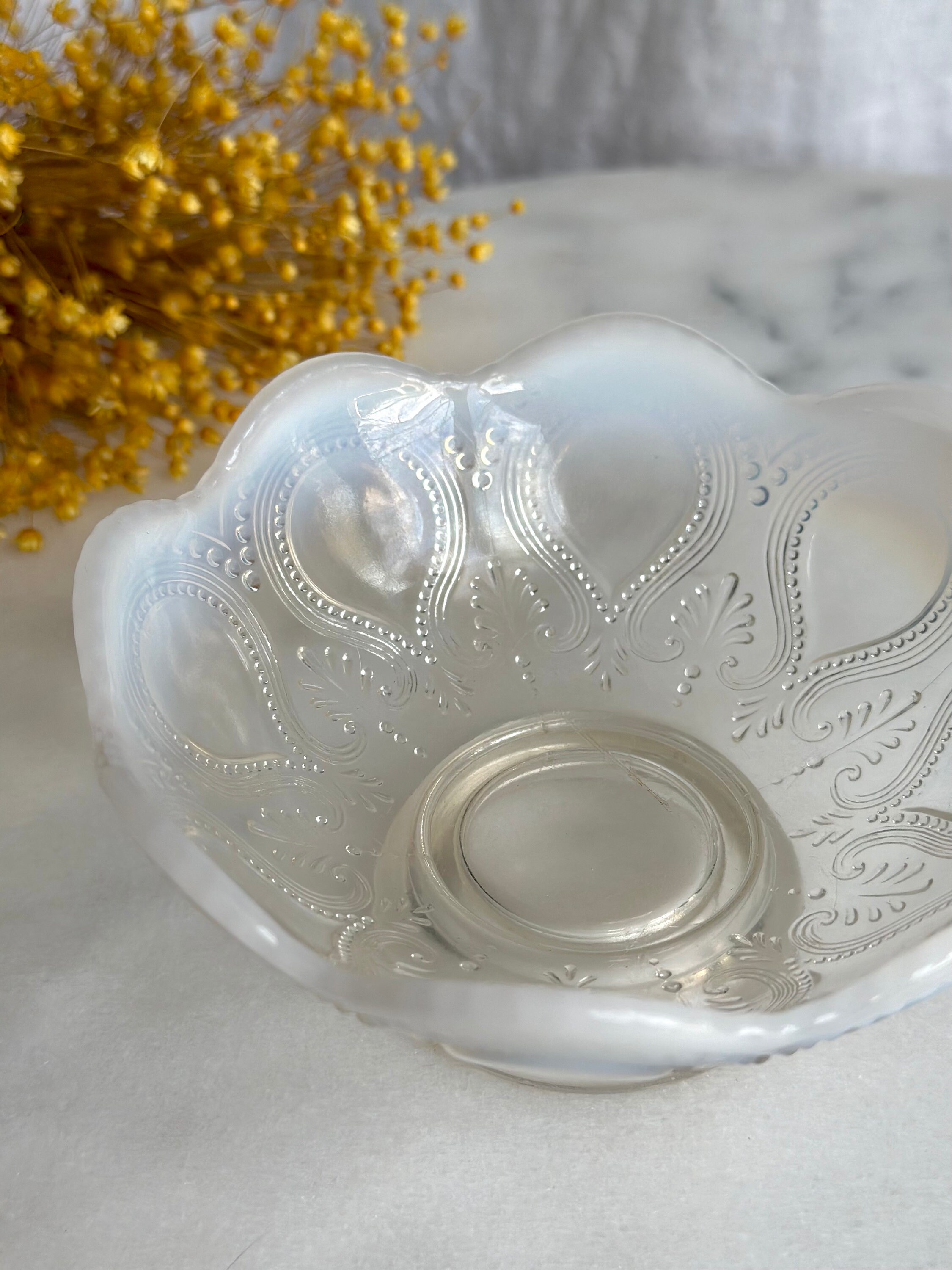 Antique Northwood White Opalescent Depression Glass Footed Round ...