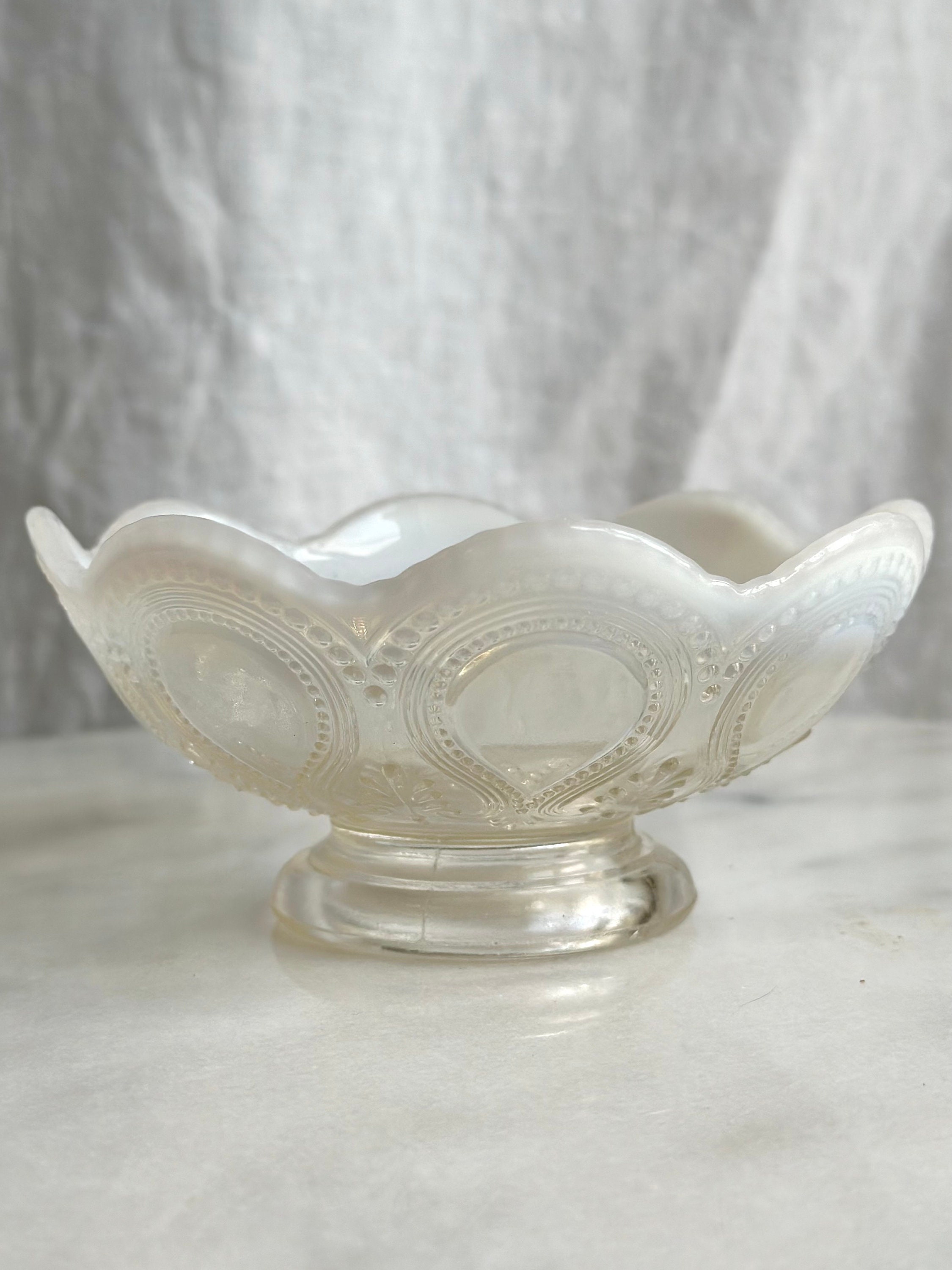 Antique Northwood White Opalescent Depression Glass Footed Round ...