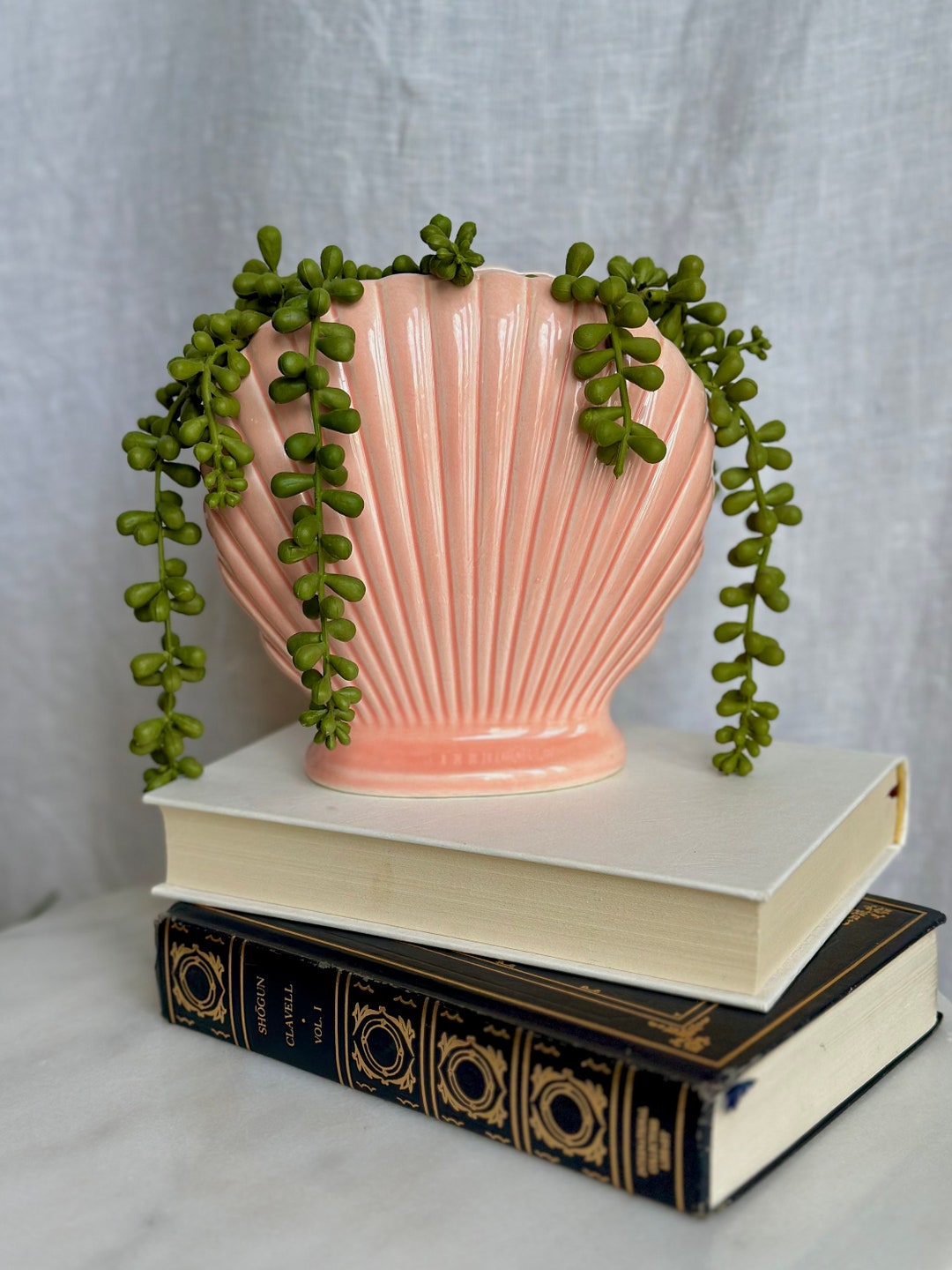 Art Deco Pink Coral Cermic Japanese Clamshell Plant Pot Vase Napkin ...