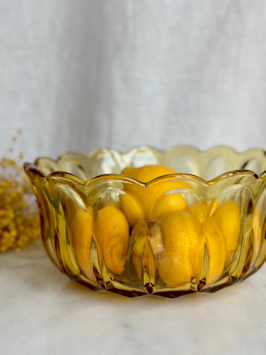 Vintage Anchor Hocking Fairfield Gold Honey Gold Amber Glass Serving