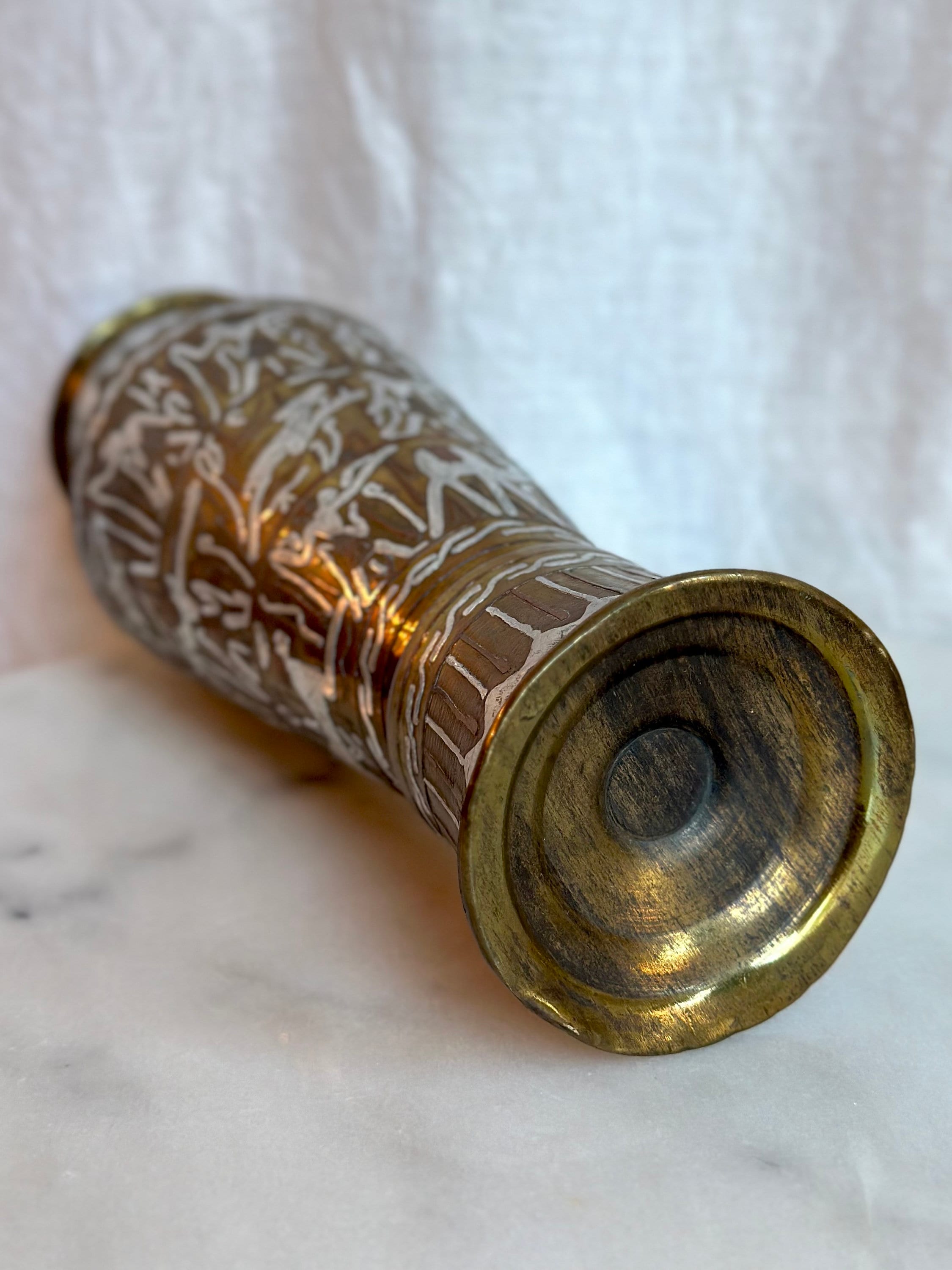 Egyptian Cairo Ware Large Brass Vase With Copper and Silver Inlay ...