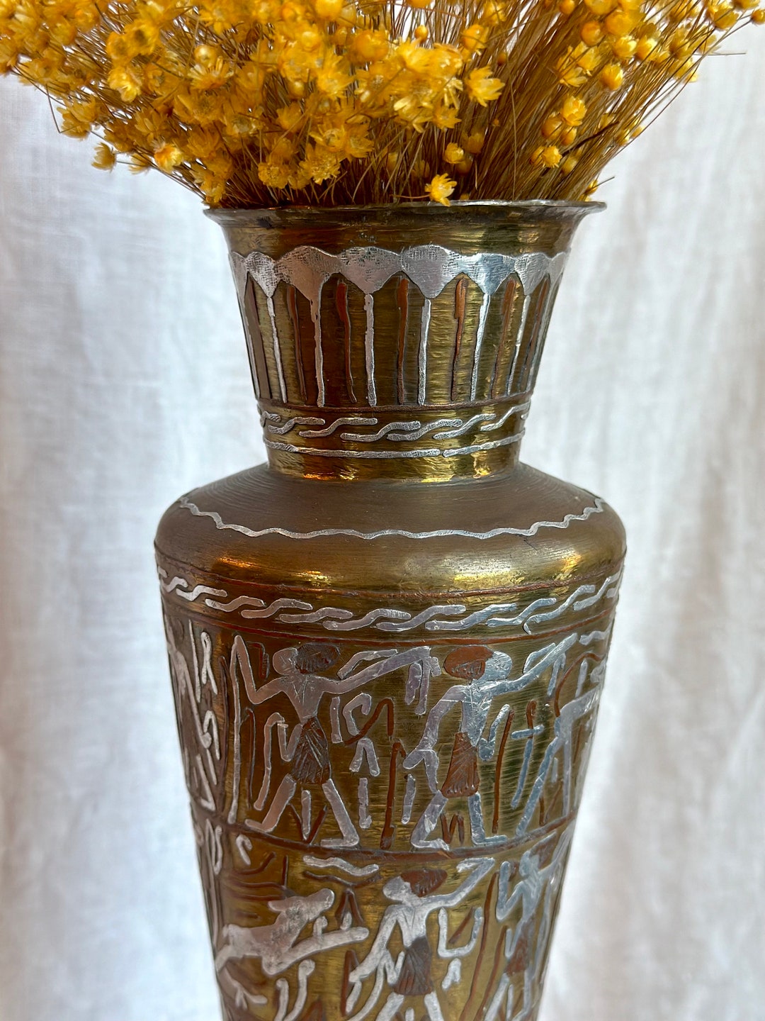 Egyptian Cairo Ware Large Brass Vase With Copper and Silver Inlay ...