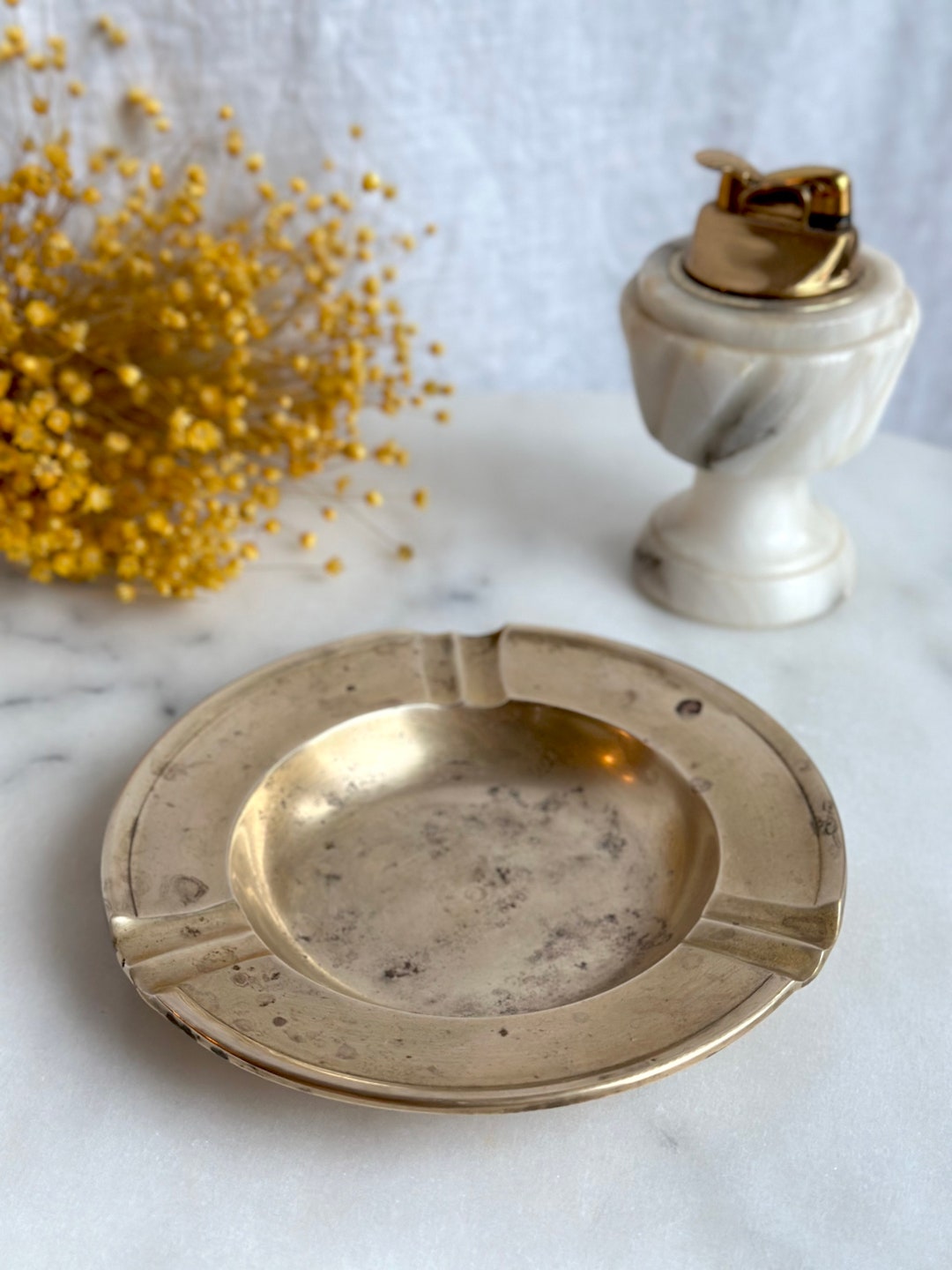 Vintage Brass Round Ashtray Mid Century Eclectic Catchall Tray Gold ...