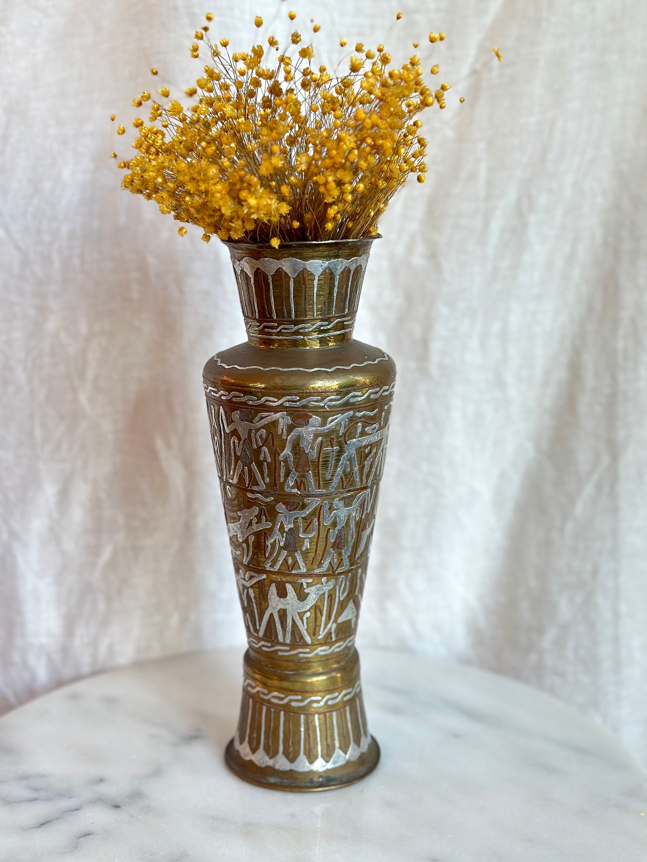 Egyptian Cairo Ware Large Brass Vase With Copper and Silver Inlay ...