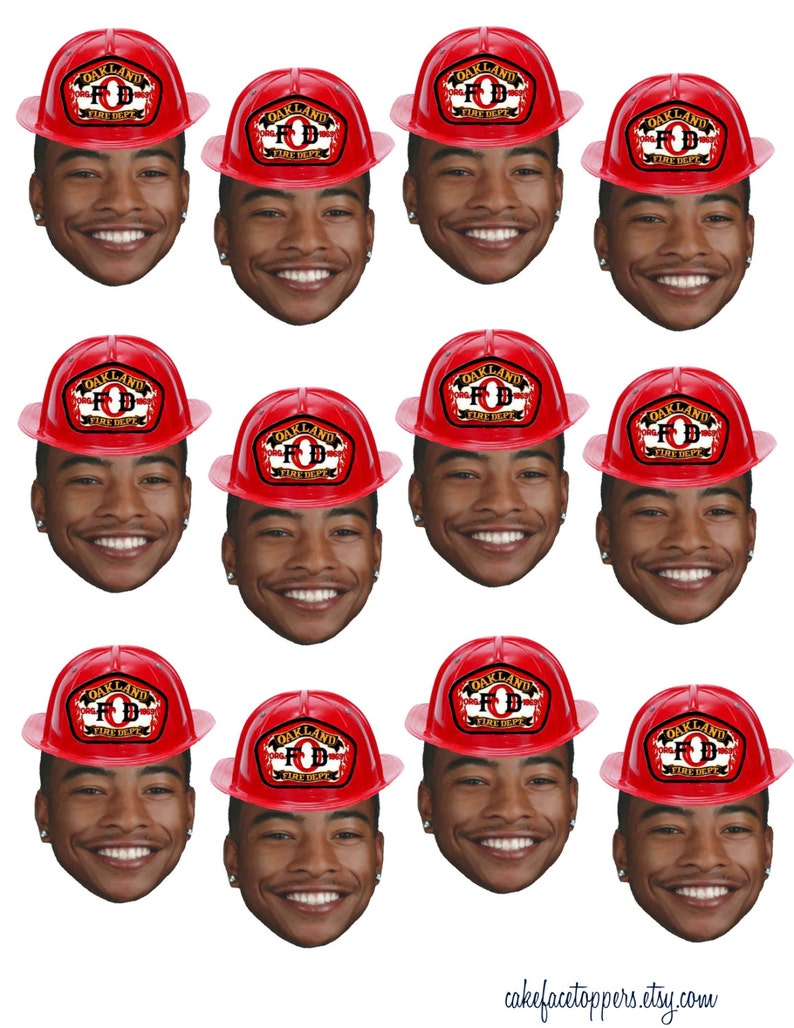 Personalized Fireman Hat Photo Birthday Glossy Cupcake Toppers. Set of ...