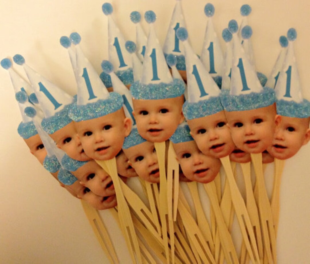 Blue Birthday Hat Photo Cupcake Toppers Set of 12. Waterproof With ...