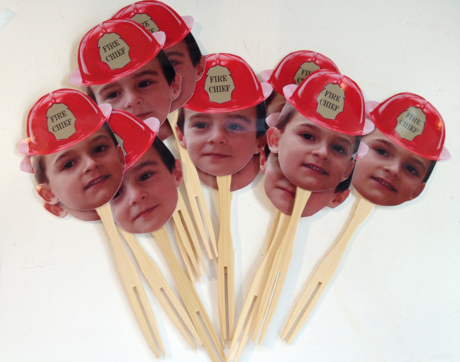 Personalized Fireman Hat Photo Birthday Glossy Cupcake Toppers. Set of ...