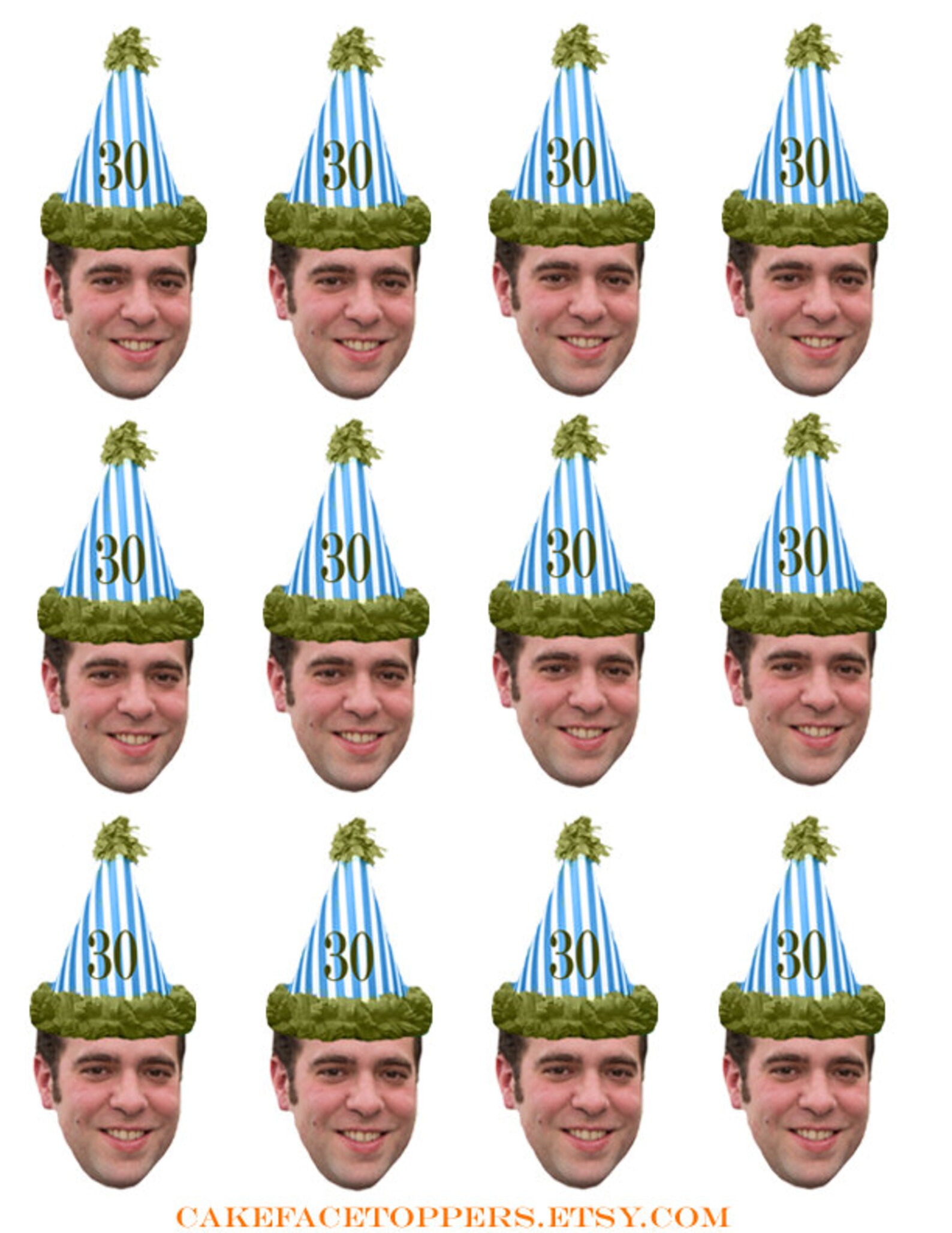 DIY Printable Striped Birthday Hat Photo Cupcake Toppers. - Etsy