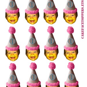 Chevron Birthday Hat Photo Cupcake Toppers Set of 12. Waterproof With ...