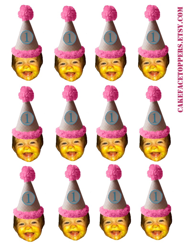 Chevron Birthday Hat Photo Cupcake Toppers Set of 12. Waterproof With ...
