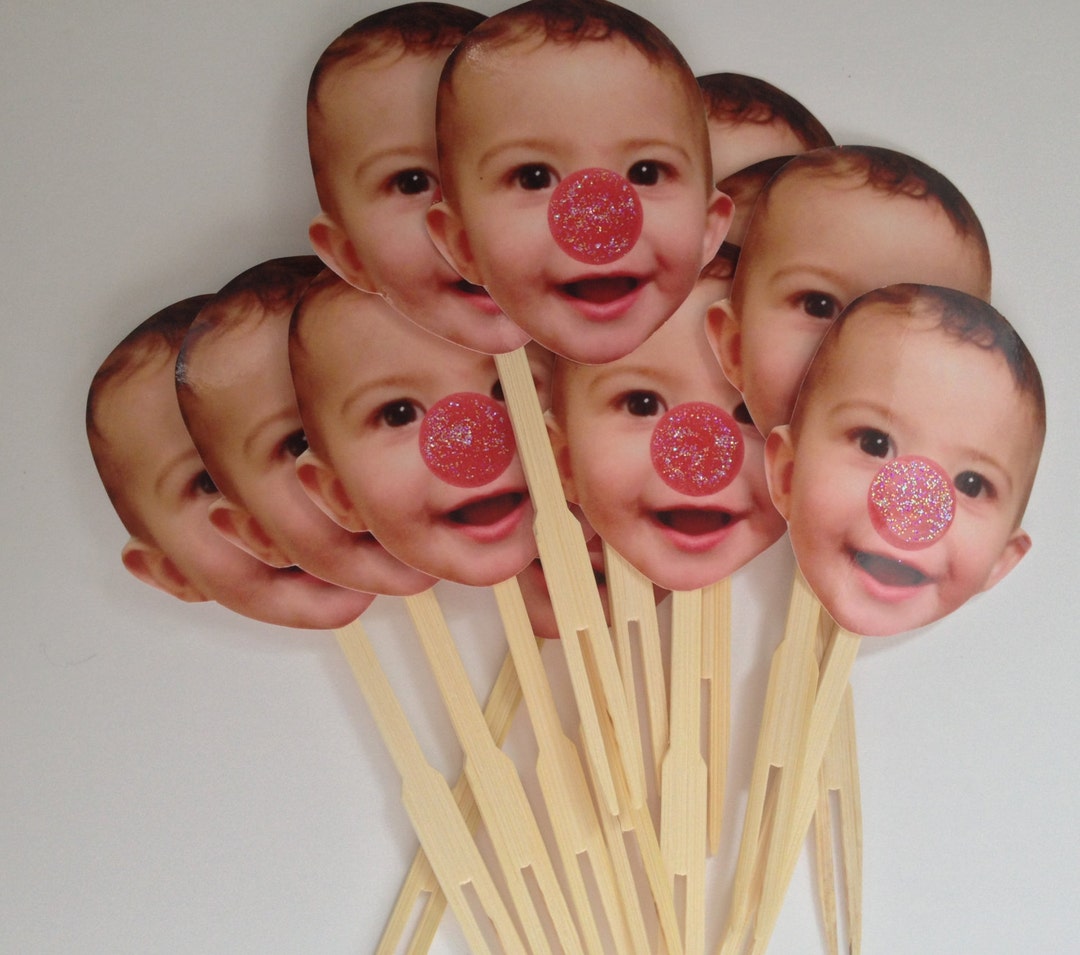 Clown Nose Photo Birthday Hat Photo Cupcake Toppers . Set of - Etsy