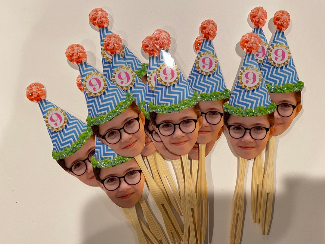 Chevron Birthday Hat Photo Cupcake Toppers Set of 12. Waterproof With ...