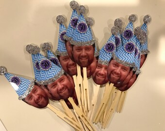 Chevron Birthday Hat Photo Cupcake Toppers 2. | Etsy