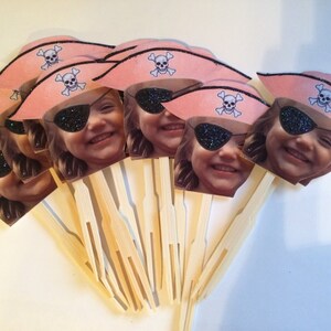 Personalized Pink Pirate Hat and Eye Patch Photo Birthday Cupcake ...
