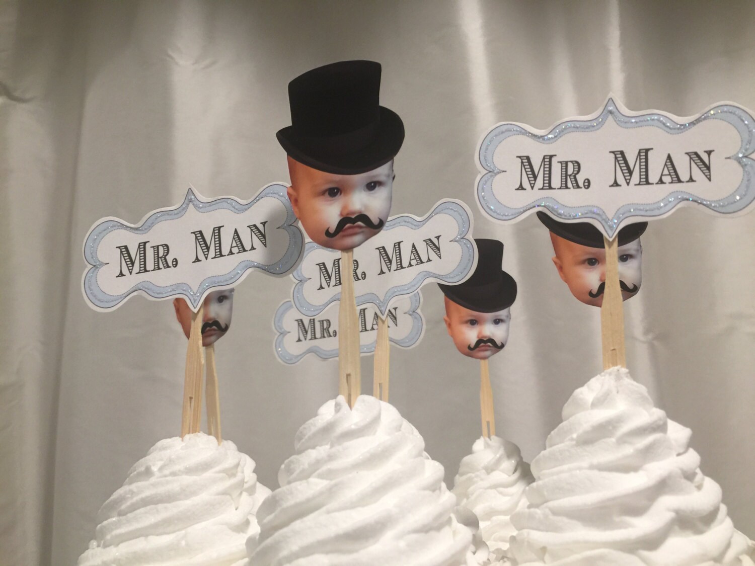 Mr. Man Birthday Photo Cupcake Toppers. Set of 12. Waterproof With ...