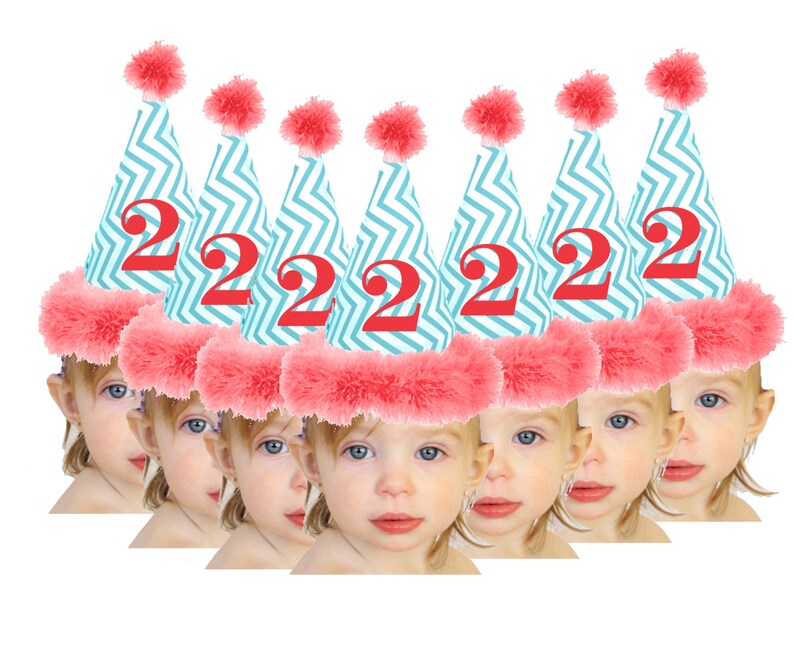 Chevron Birthday Hat Assembled Photo Cupcake Toppers . Set of - Etsy