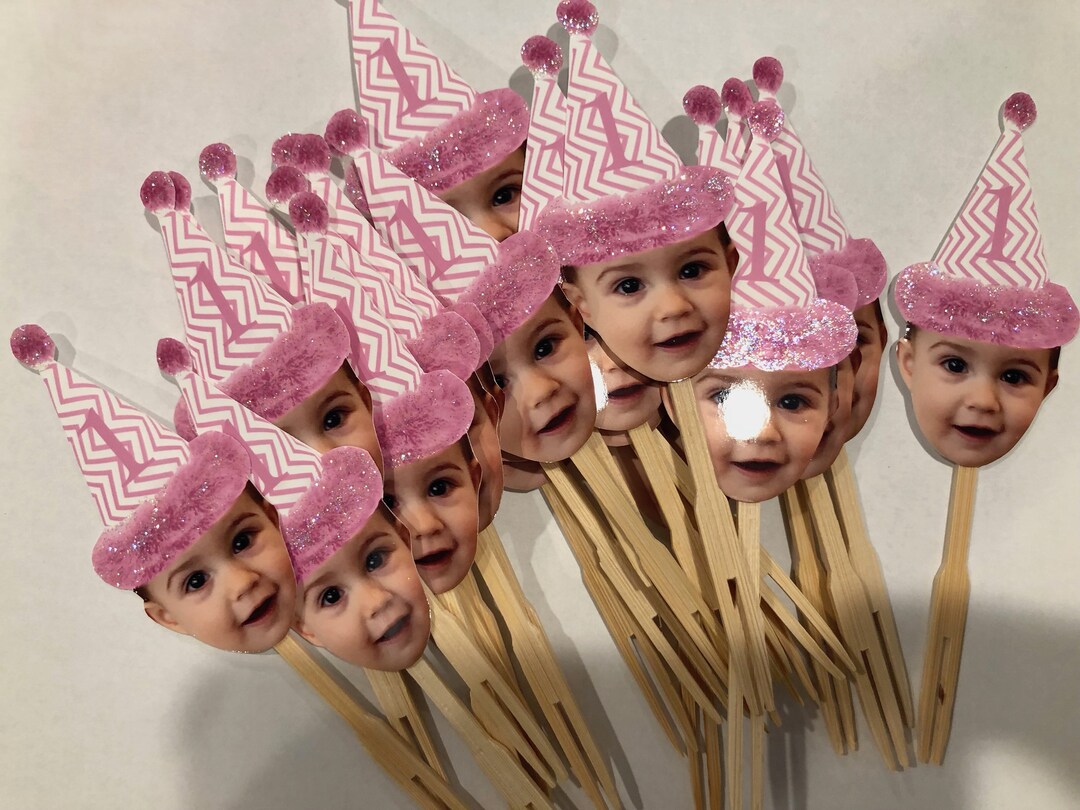 Chevron Birthday Hat Assembled Photo Cupcake Toppers . Set of 12 ...