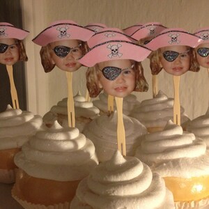 Personalized Pink Pirate Hat and Eye Patch Photo Birthday Cupcake ...