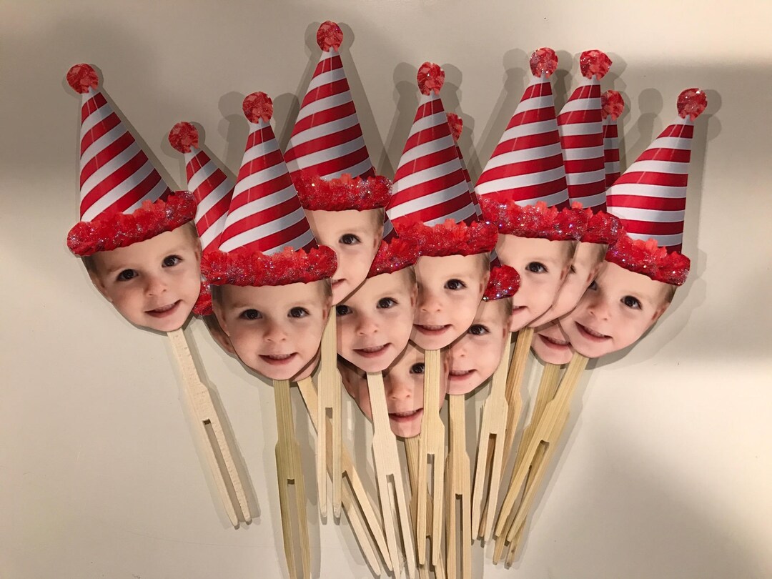Photo Cupcake Toppers. Candy Stipe Hat Set of 12. Waterproof With ...