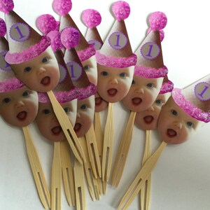 Chevron Birthday Hat Photo Cupcake Toppers Set of 12. Waterproof With ...