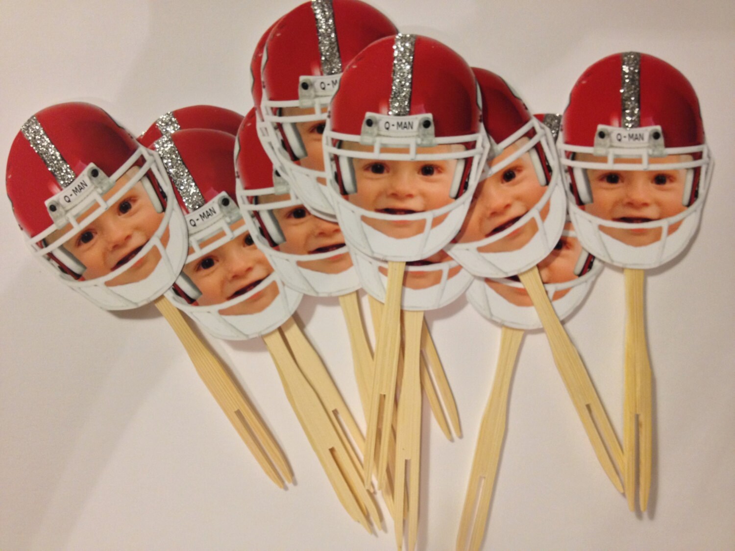 Personalized football helmet photo cupcake toppers. set of 12 | Etsy