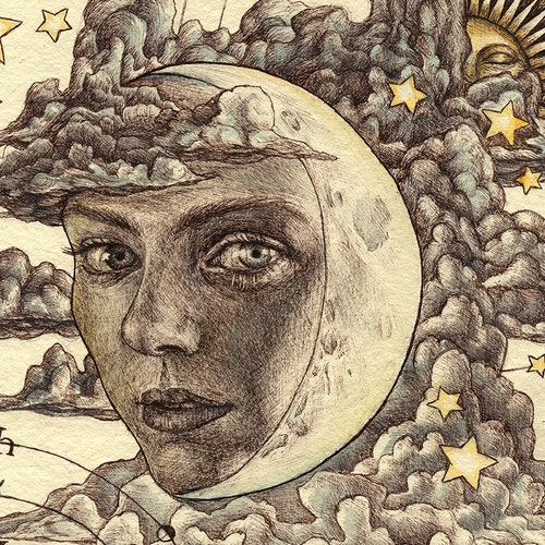 Crescent Moon Portrait Print Moon Art Sun and Moon Art - Etsy