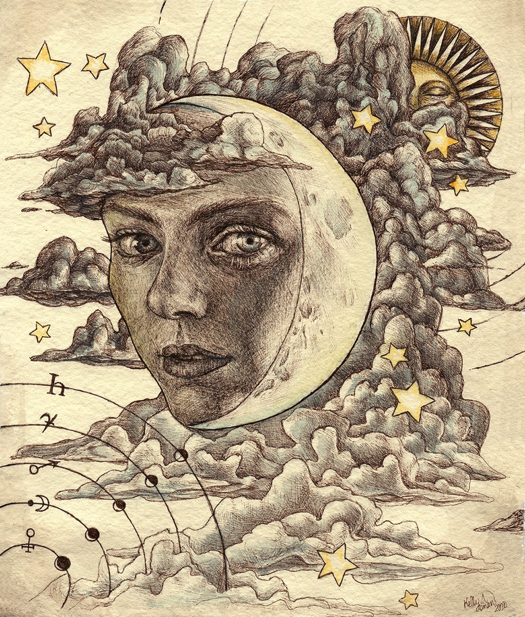 Crescent Moon Portrait Print - Moon Art - Sun and Moon Art - Sun and ...