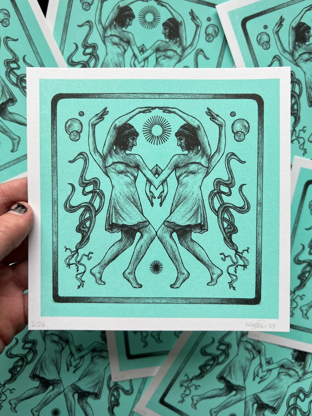 Risograph Mini Print 5.5in X 5.5in ~ Waves for Artists 2 Color Print ...