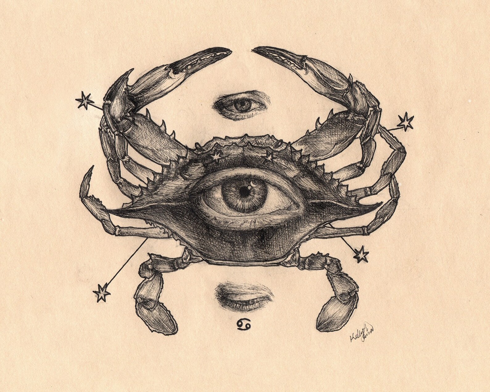 Astrology Cancer Zodiac Art Print 8.5in X 11in Cancer Crab | Etsy