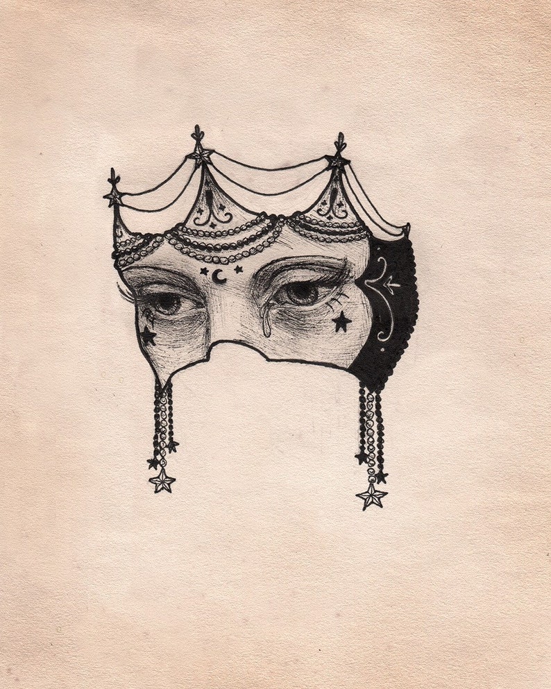 Masquerade Mask Art Portrait Eyes Celestial Print Small 5in - Etsy