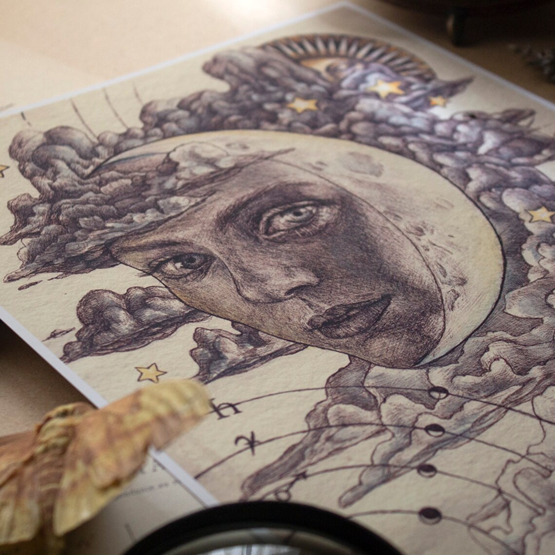 Crescent Moon Portrait Print - Moon Art - Sun and Moon Art - Sun and ...