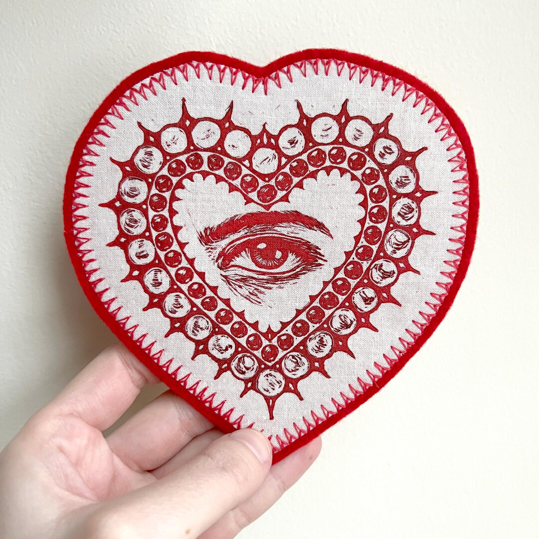 RED Lover's Eye Iron on Patch - Handmade Patch - Hand Printed Patch ...