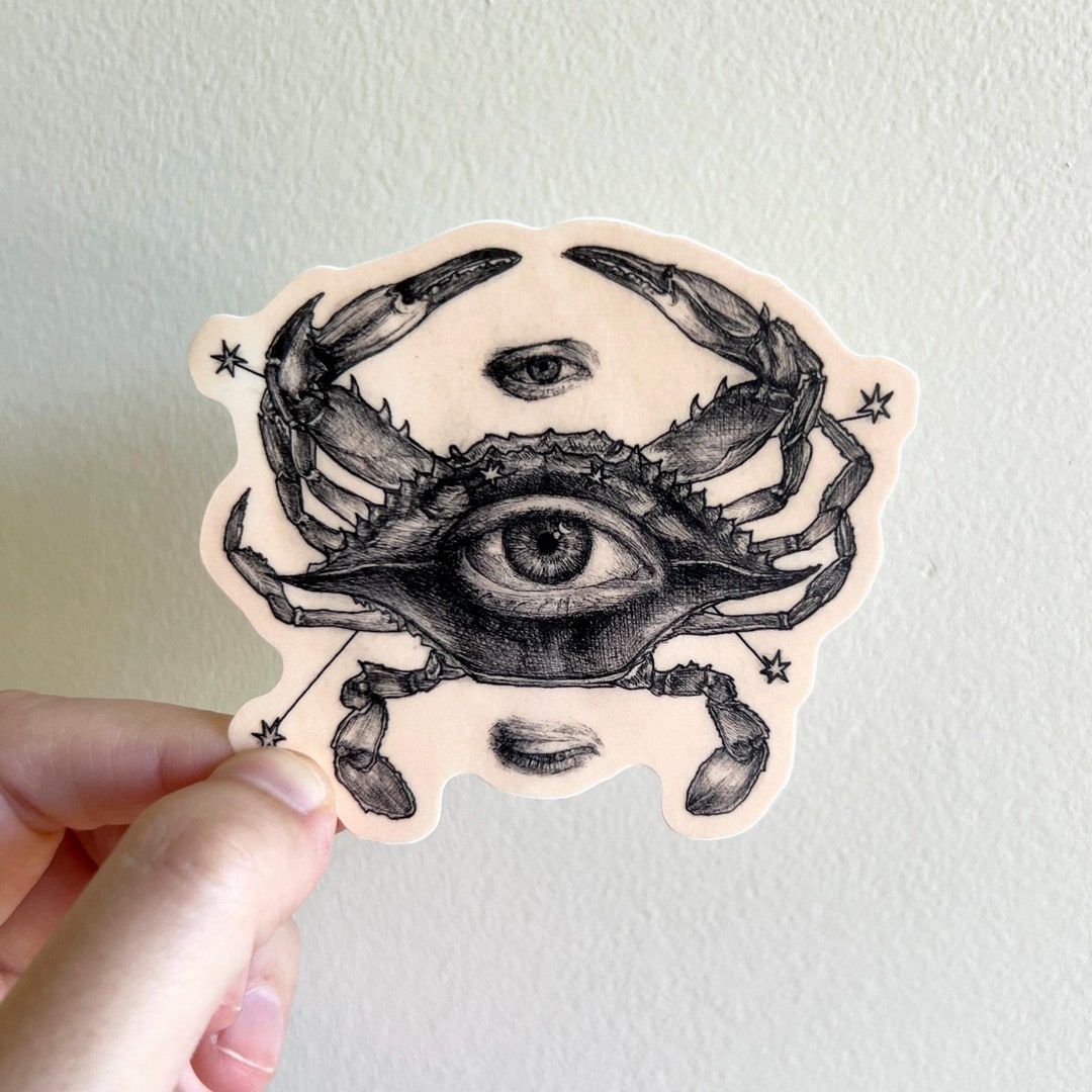 Vinyl Crab With Eye and Stars Sticker - Celestial All Seeing Crab - Cancer Constellation ...