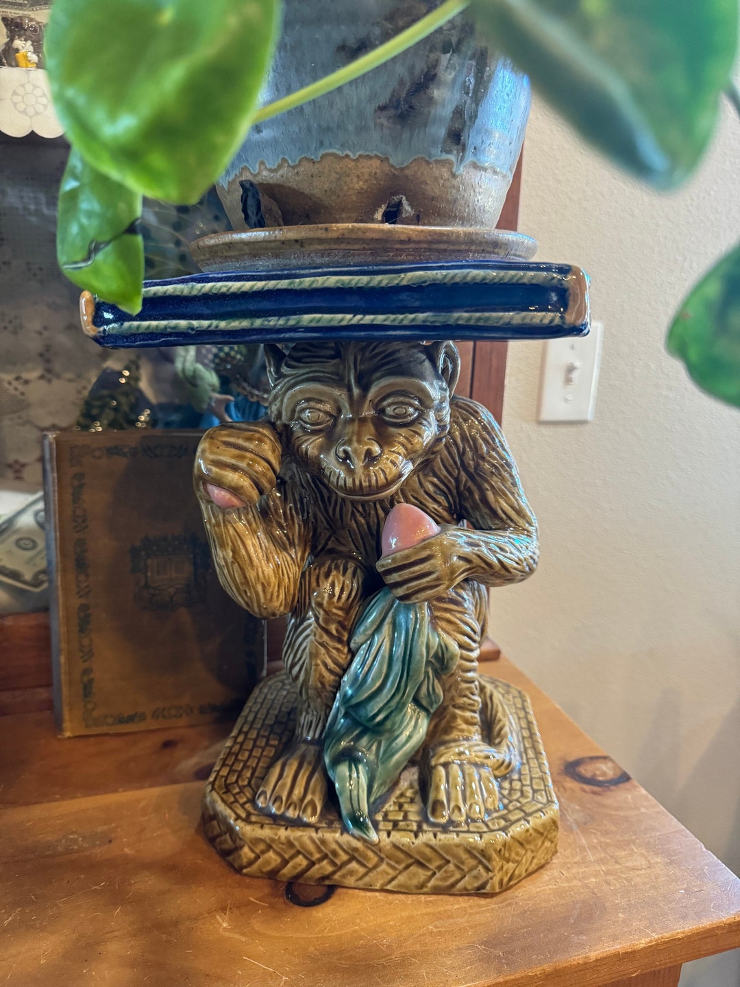 Vintage Majolica Monkey Plant Stand. Patio Decor, Moody Decor - Etsy