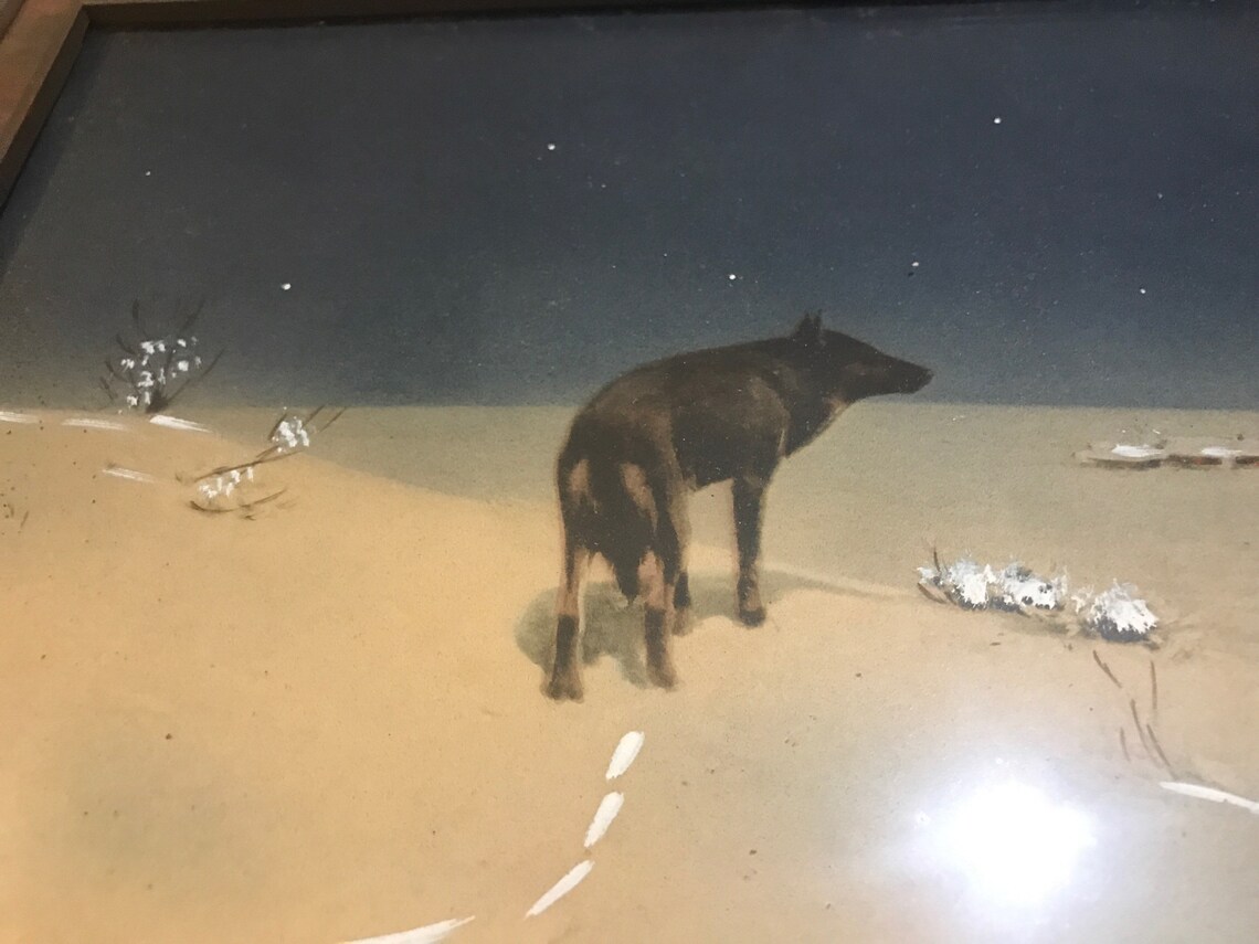 Vintage lone wolf print in antique wood frame. | Etsy