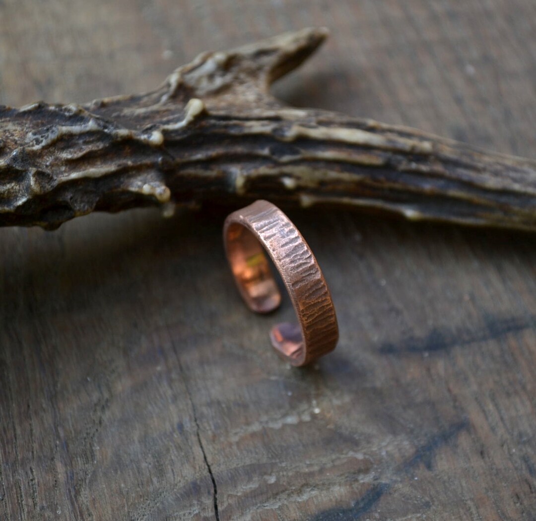 Simple Adjustable Copper Ring Band, Rustic Copper Ring Band, Textured ...