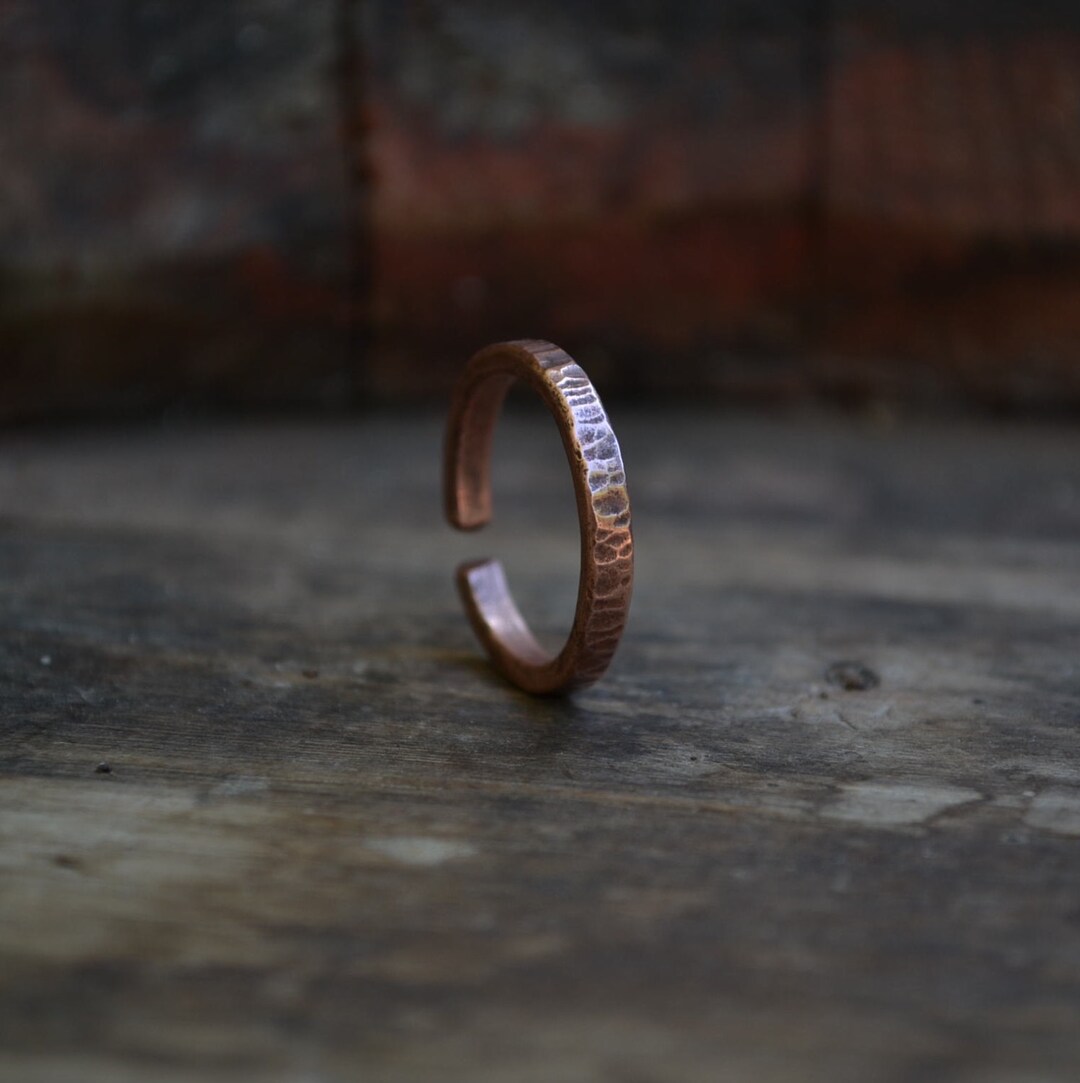 Simple Adjustable Copper Ring Band, Rustic Copper Ring Band, Textured ...