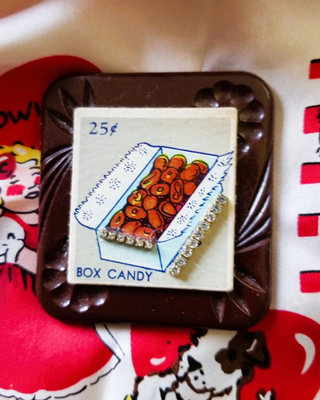 Vintage "box Candy" Chocolates Card Made Into One-of-a-kind Brooch - Etsy