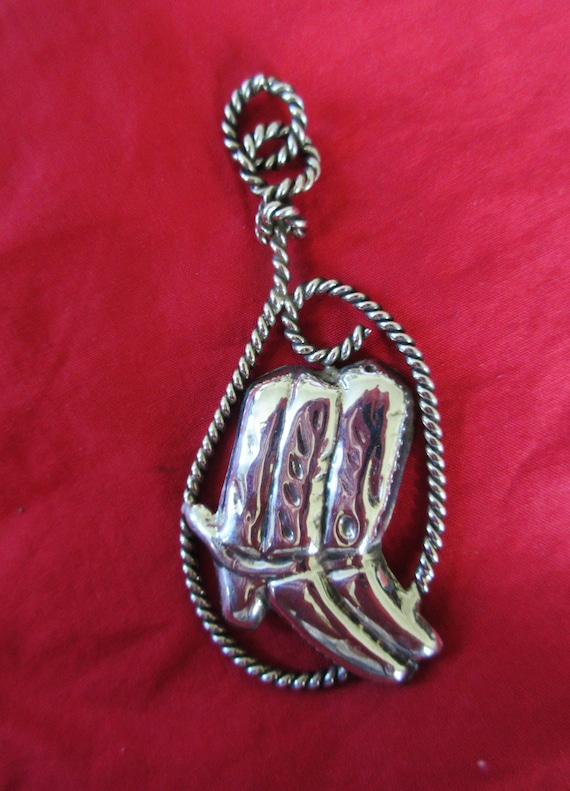 Sterling Silver Cowboy Boots with Lariat Pendant - ma… - Gem