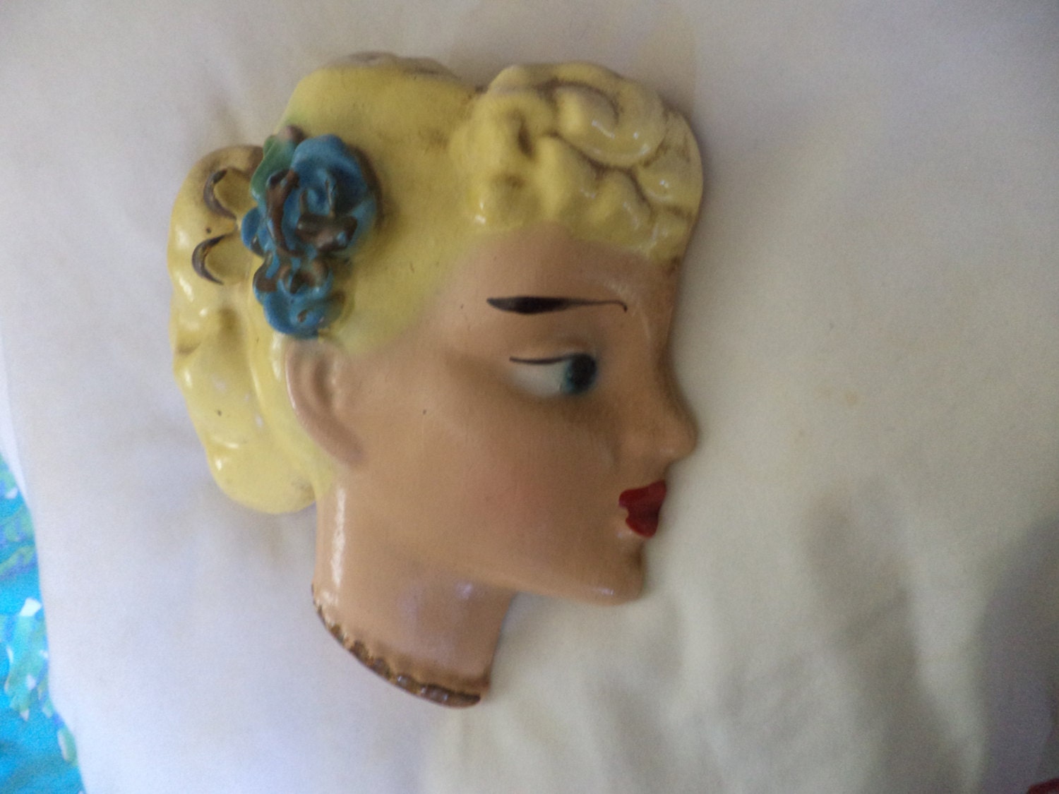 Vintage Chalkware Girl Head / Face Wall-hanging Plaque with Blonde ...